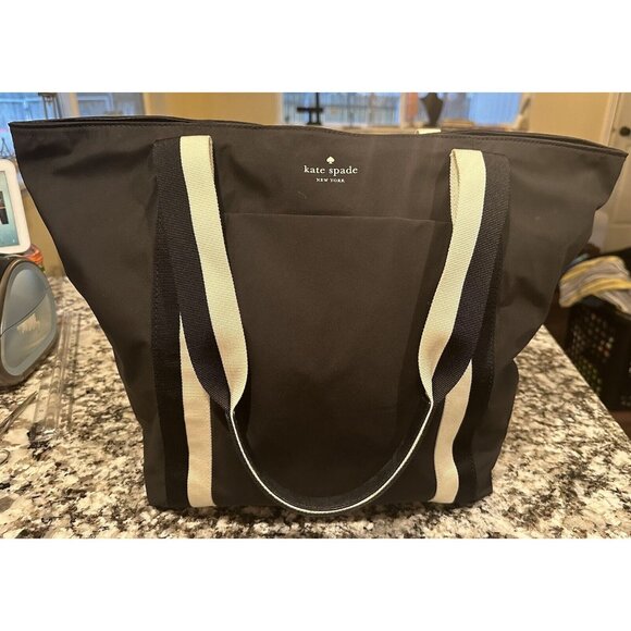 kate spade | Bags | Kate Spade Blackwhite Polyester Zipper Tote Bag ...